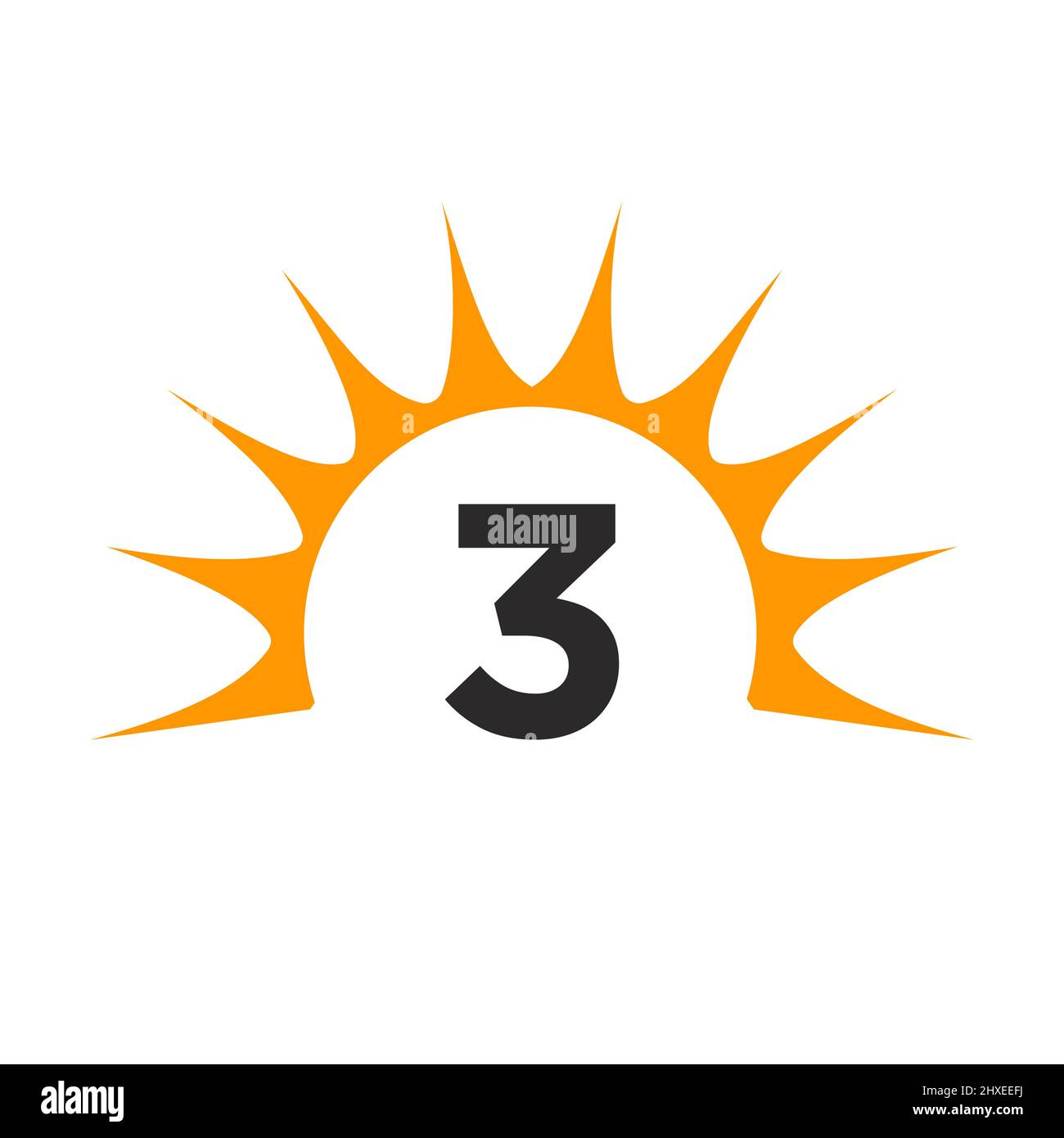 Sun Logo On Letter 3 Concept. Sun Icon Vector Design With 3 Letter ...