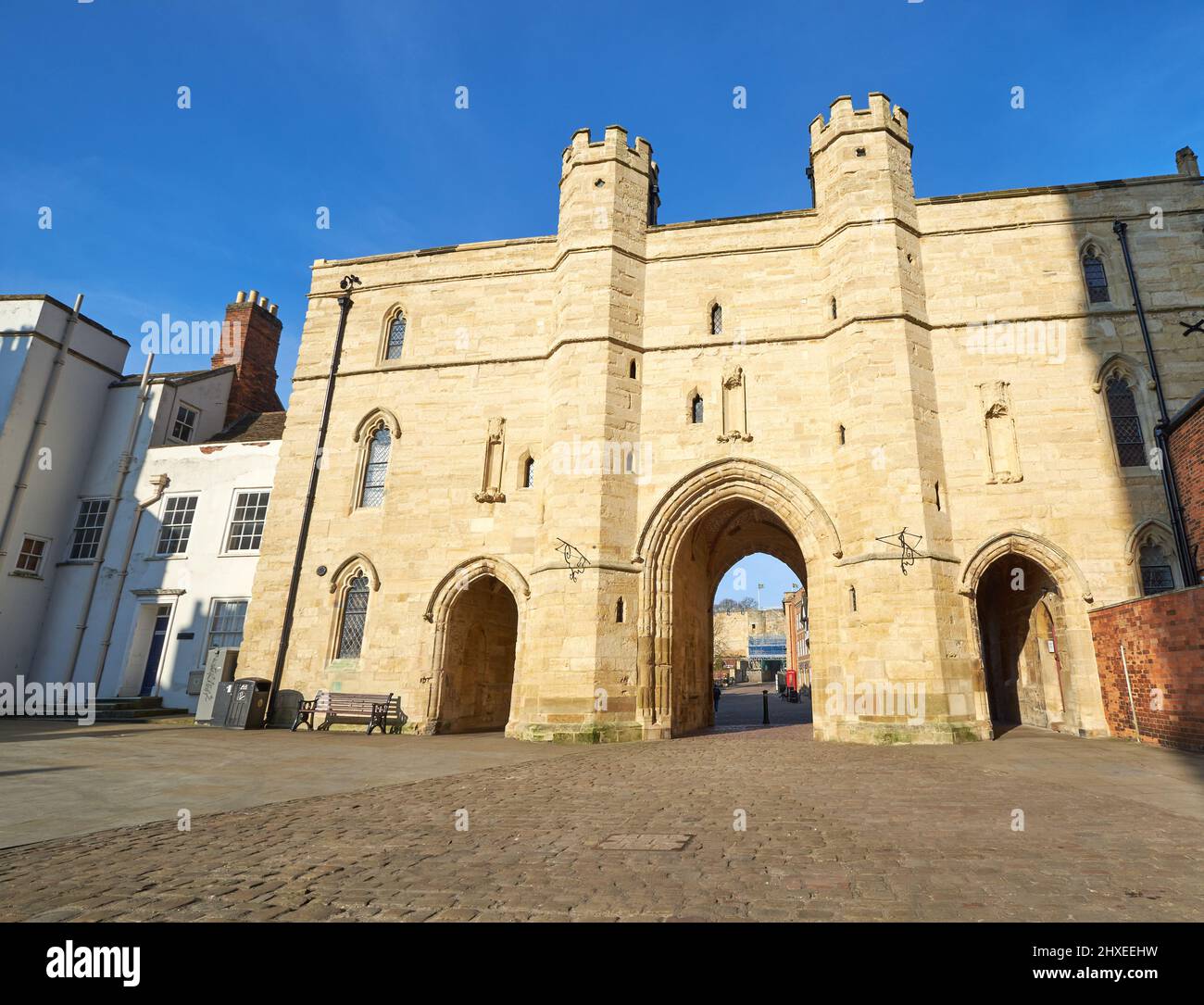 Historic stone arch gate in Lincoln, UK Stock Photo - Alamy