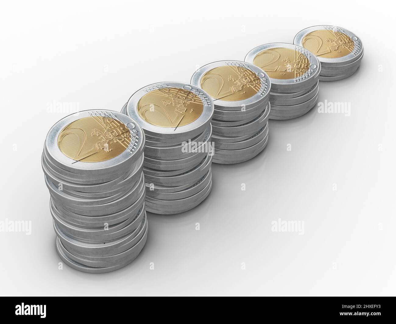 Two euro coins stack on a white background. 3d illustration Stock Photo ...