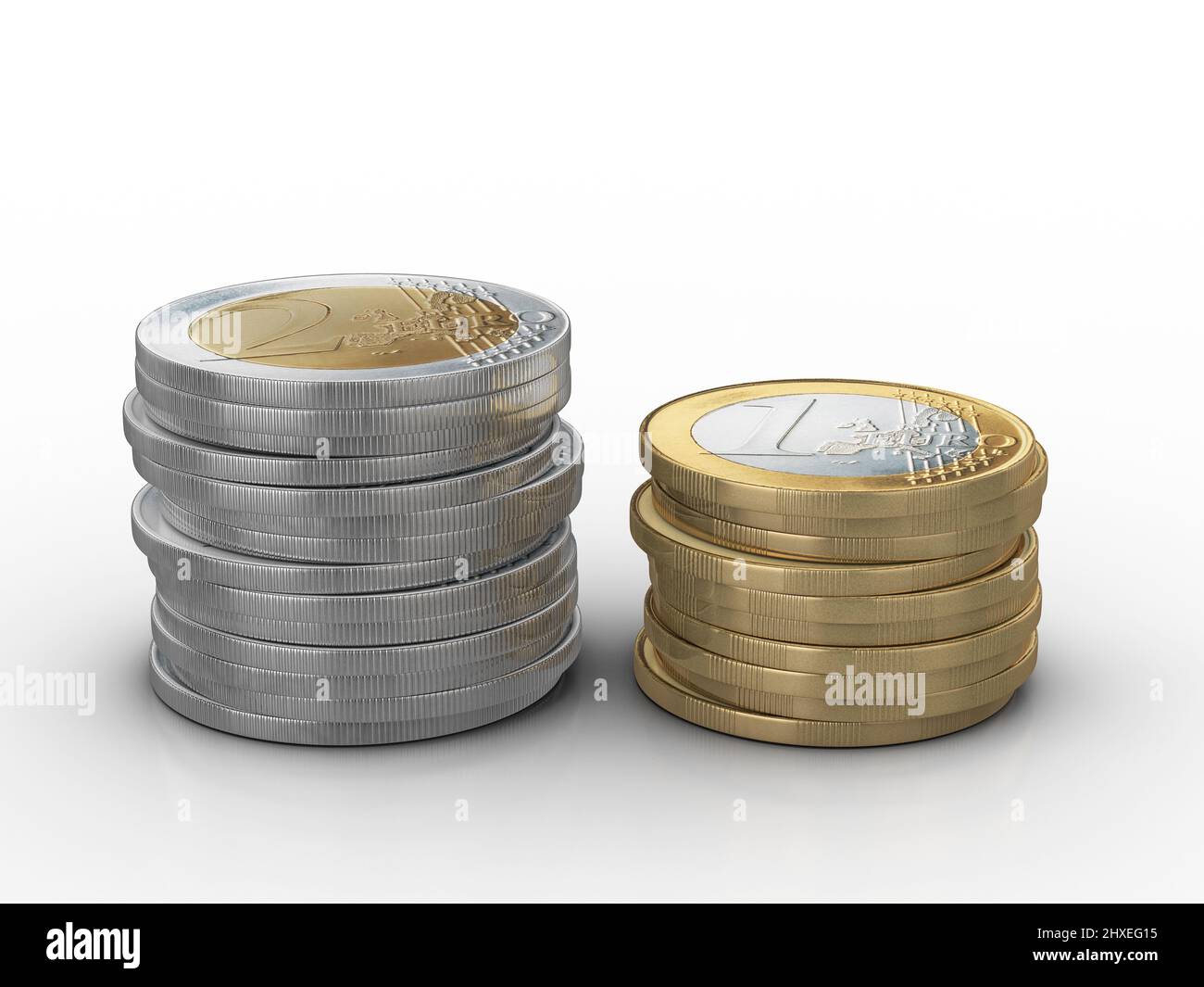 Euro coins stack on a white background. 3d illustration Stock Photo - Alamy