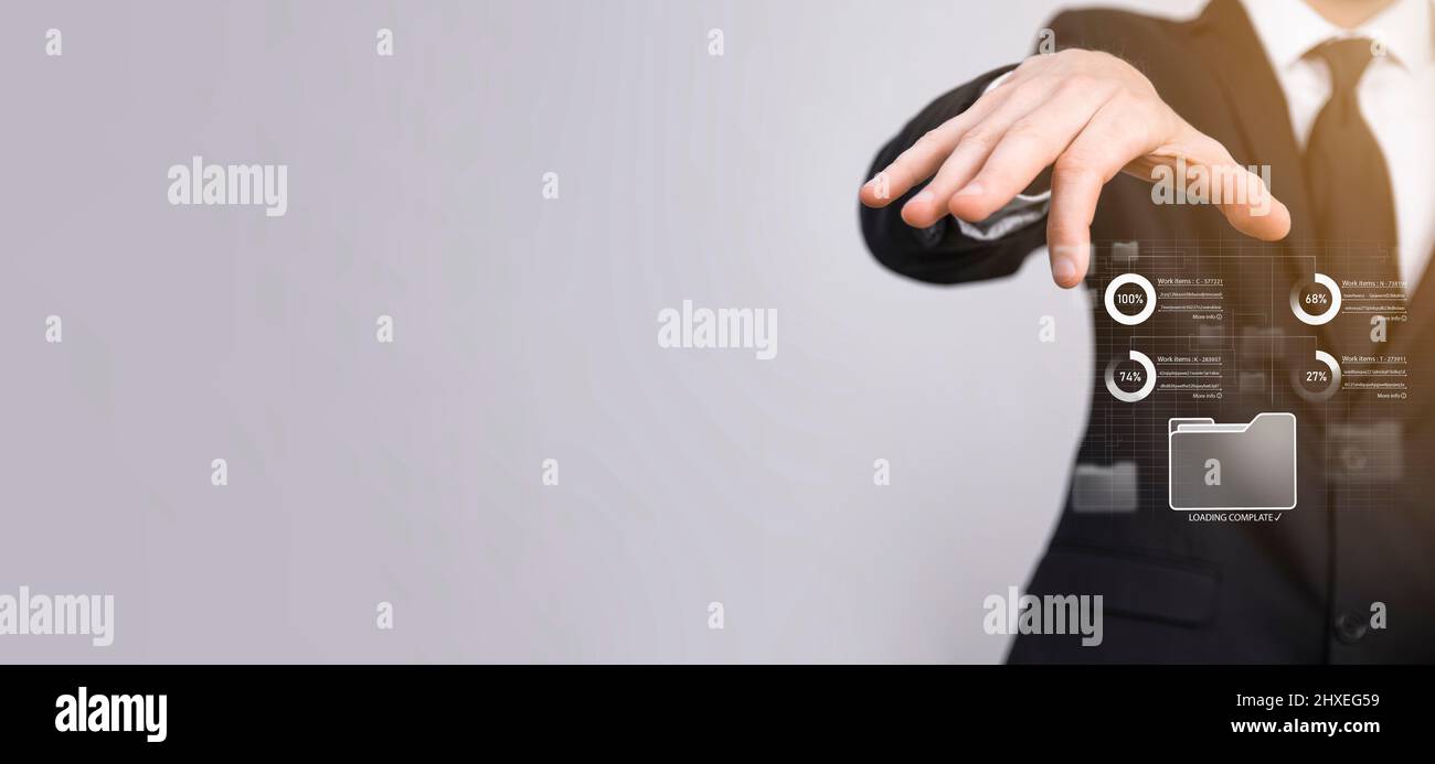 Business developer hand using board framework on virtual modern ...