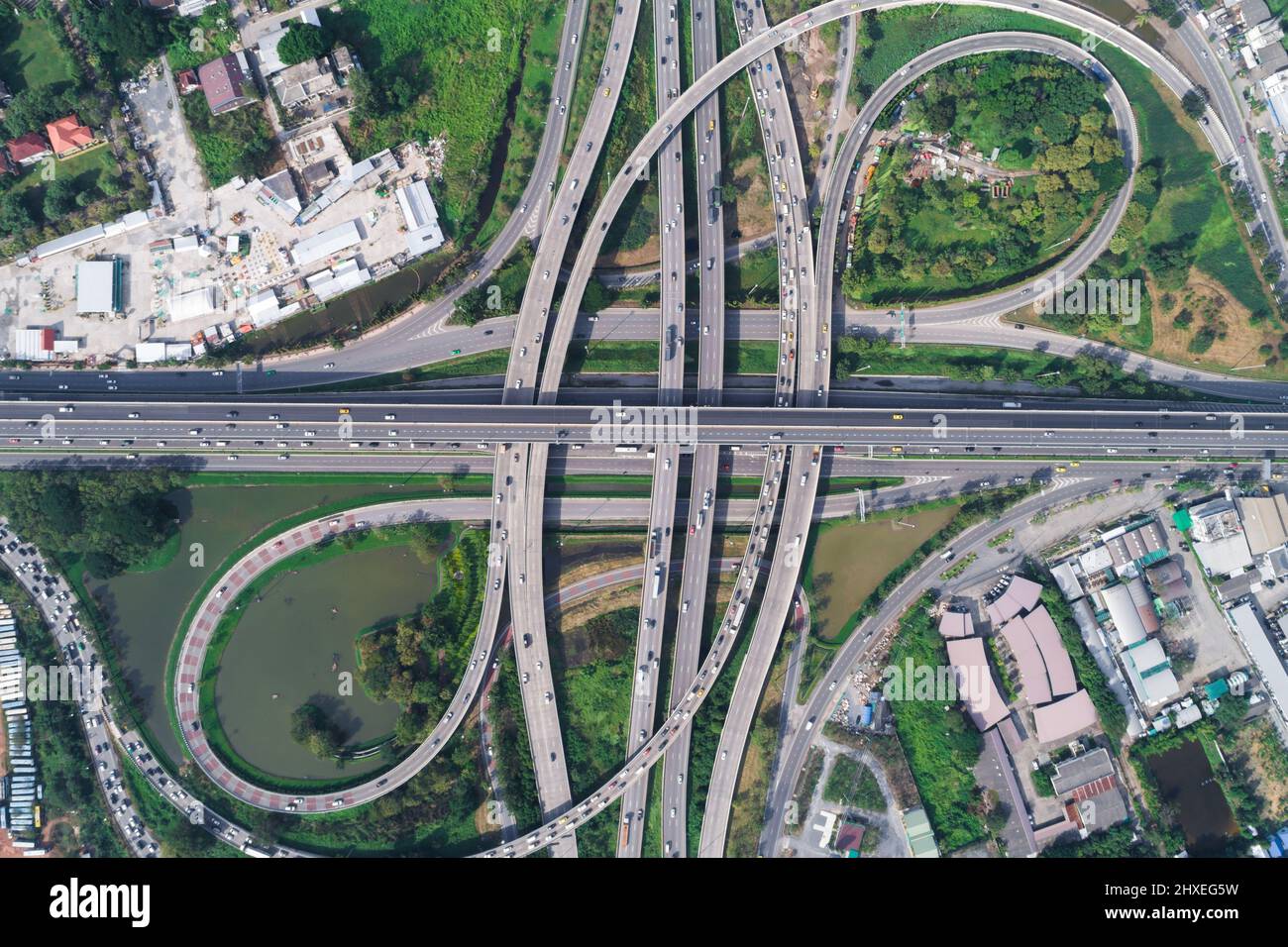 Aerial view city transport road intersection cross road, Transport ...