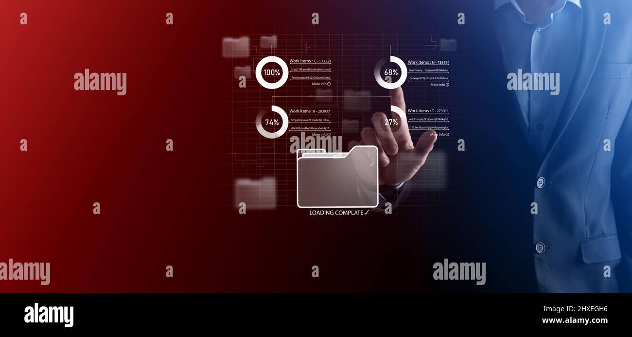 Business developer hand using board framework on virtual modern computer showing innovation ...