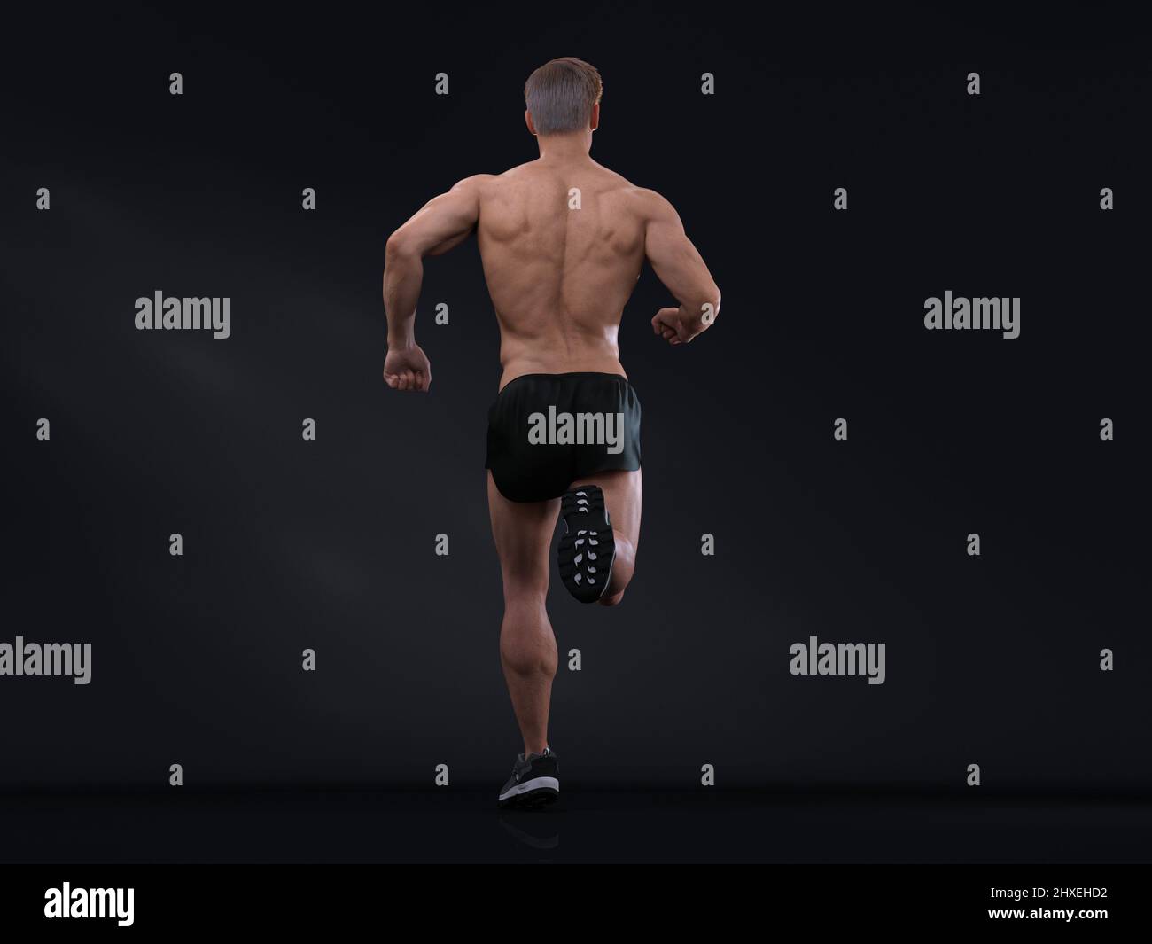 3D Render : A young man is running with the studio background Stock ...