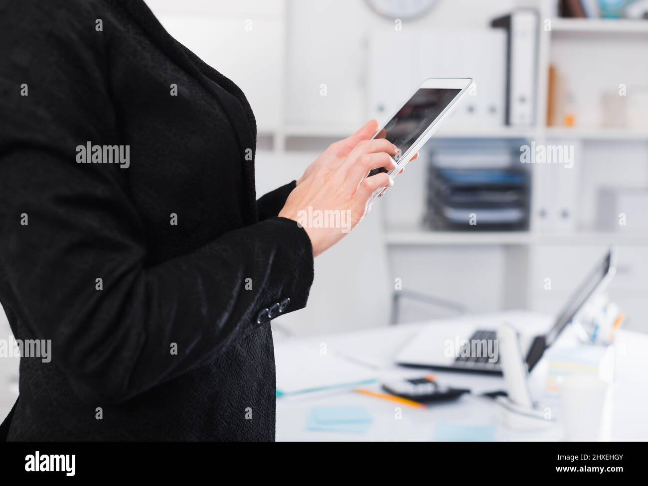 Advanced female user of high modern technology using achievement of ...