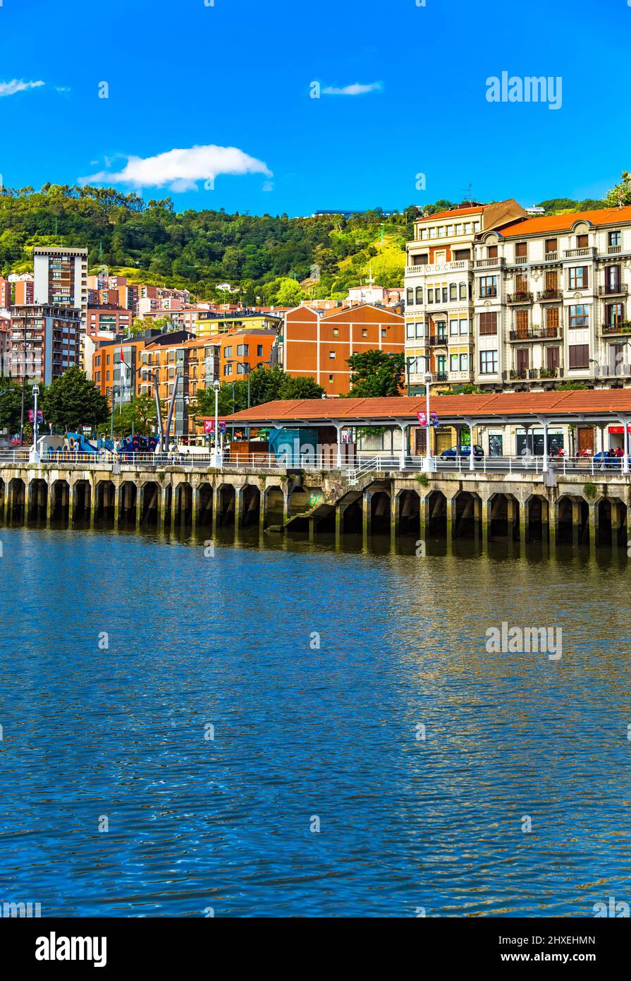 Sunny day in Bilbao riverside old town Basque Country Northern Spain ...
