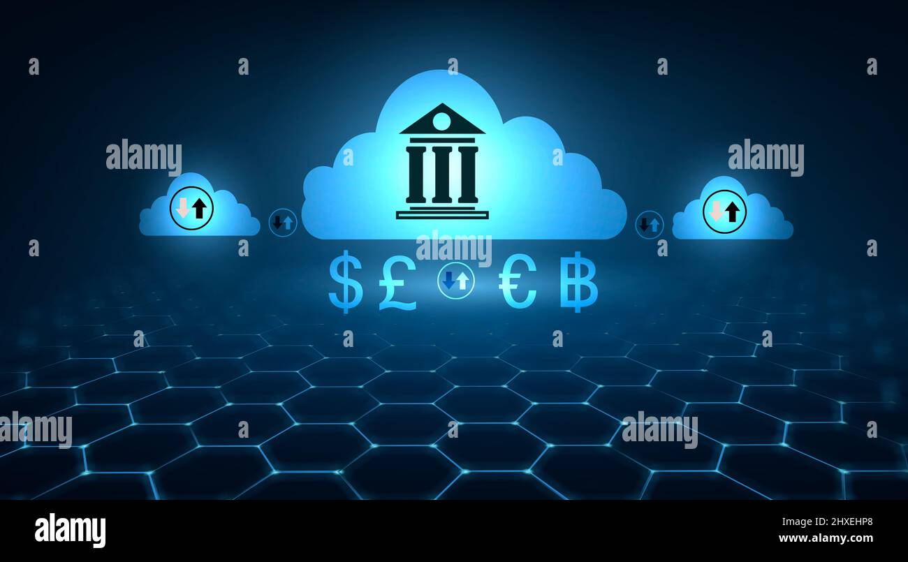 bank symbol and cloud concept online financial transaction Stock Photo ...