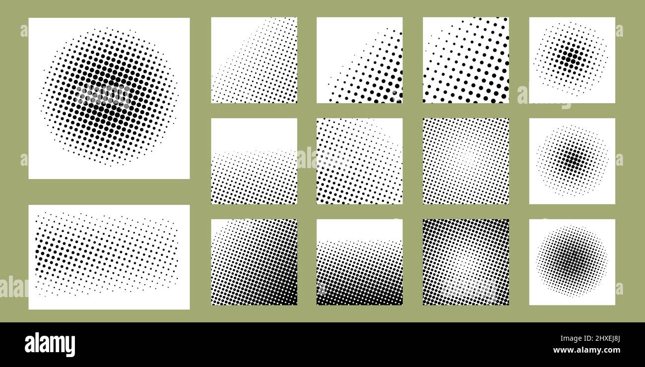 Set of Halftone effect spotted dot pattern collection in linear and ...