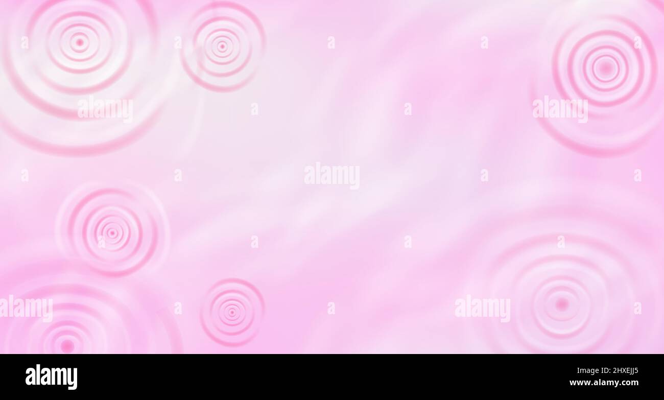 Top view realistic circle radial water ripple from rain drop on pink ...