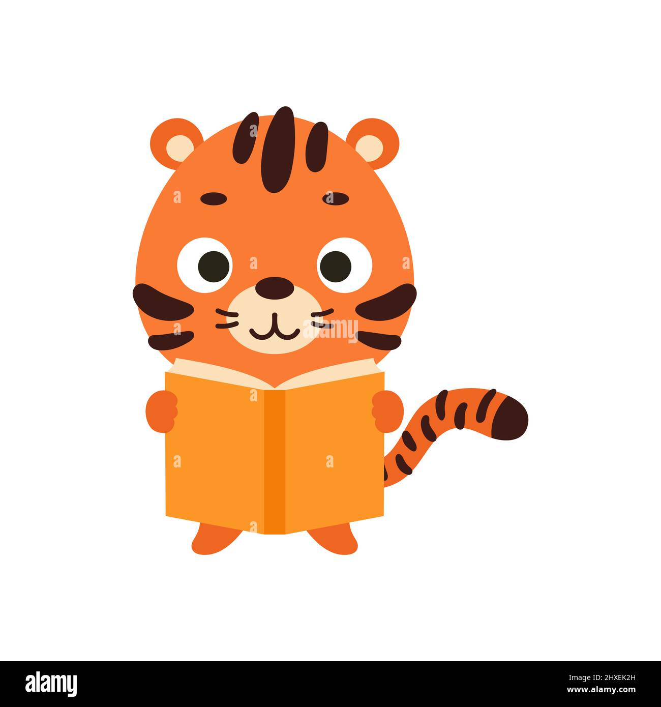 Cute little tiger read book on white background. Cartoon animal ...