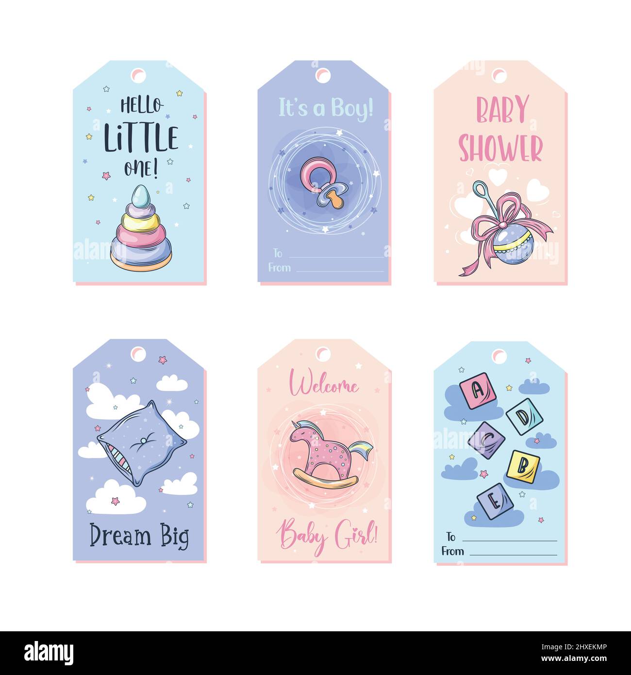 Baby Shower gift tags. Baby Arrival set. Vector illustration Stock ...