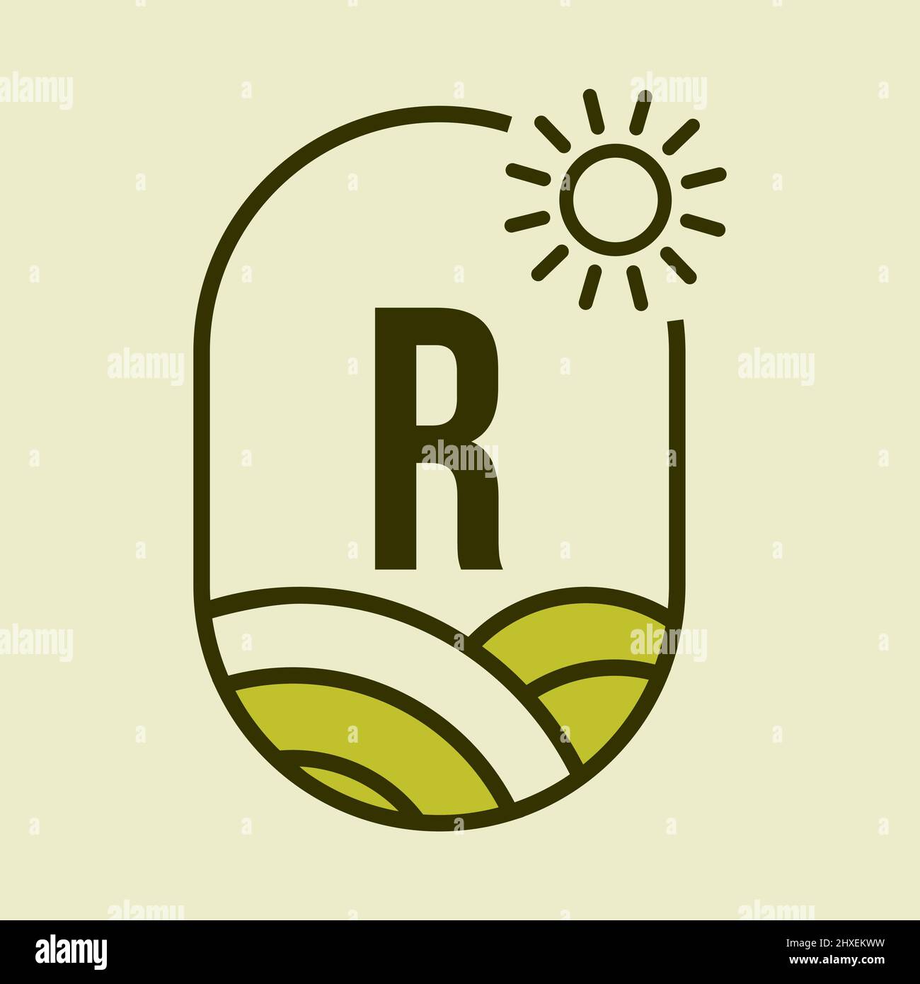Agriculture Logo On Letter R Emblem Template. Farmland Letter R Agro ...