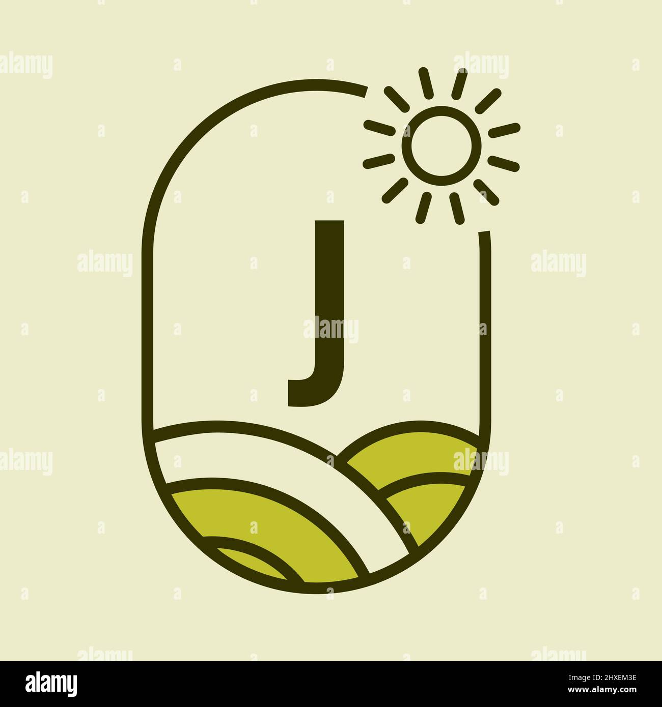 Agriculture Logo On Letter J Emblem Template. Farmland Letter J Agro ...