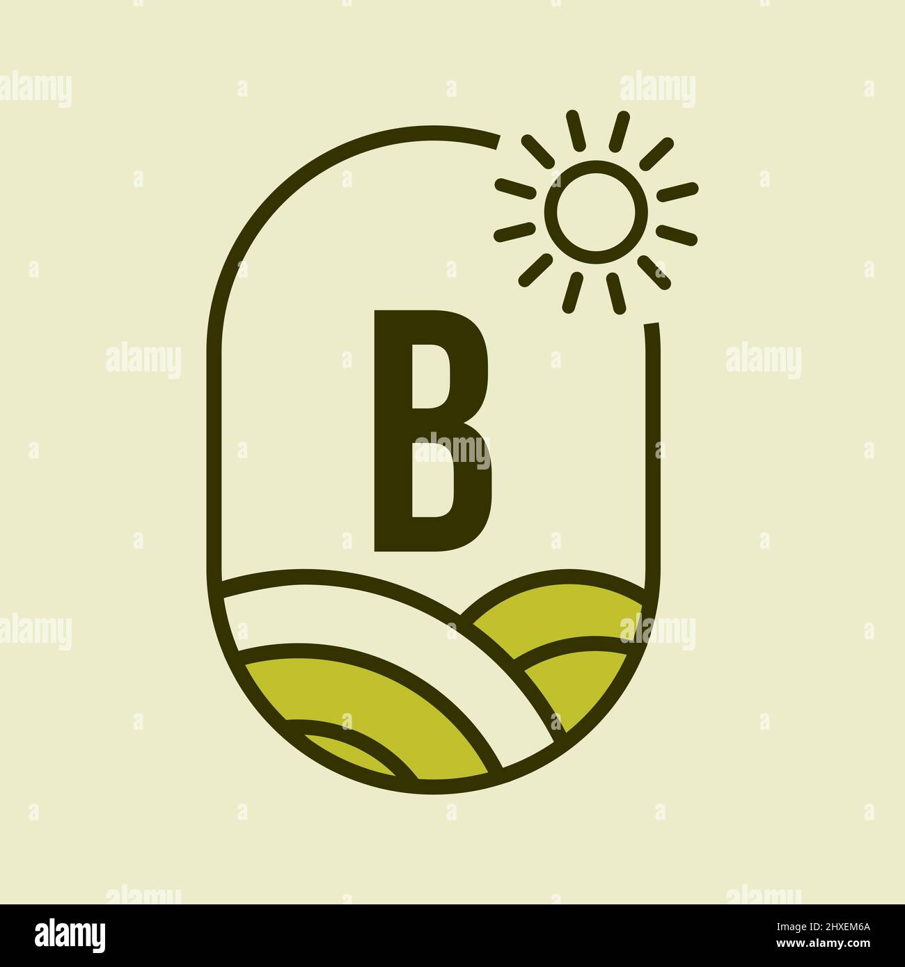 Agriculture Logo On Letter B Emblem Template. Farmland Letter B Agro ...