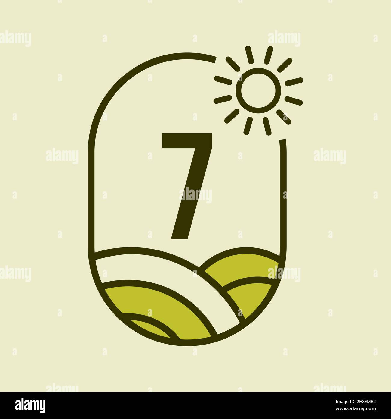 Agriculture Logo On Letter 7 Emblem Template. Farmland Letter 7 Agro ...