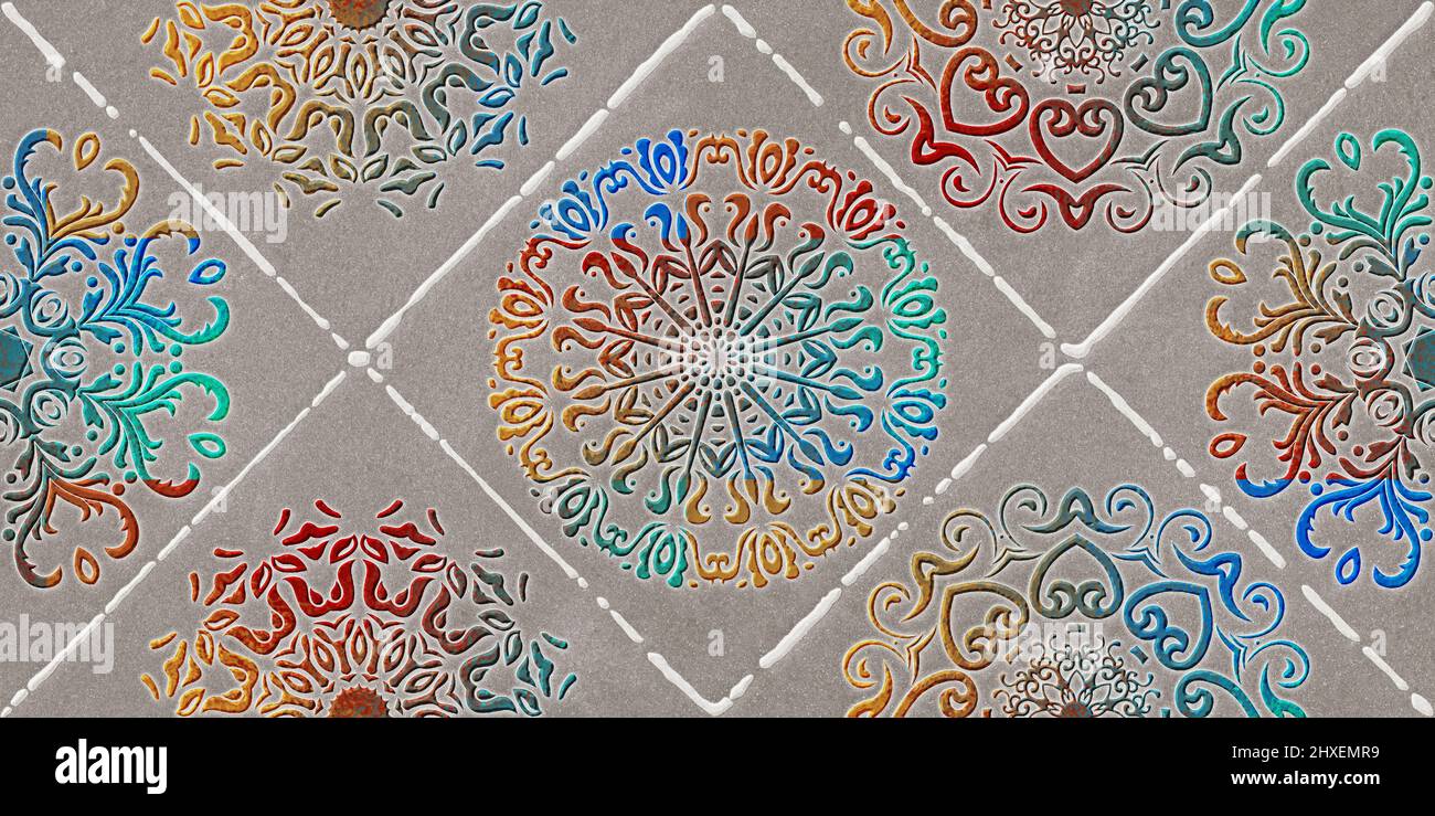 home decorative wall tiles design, Colorfull wall art mixed digital ...