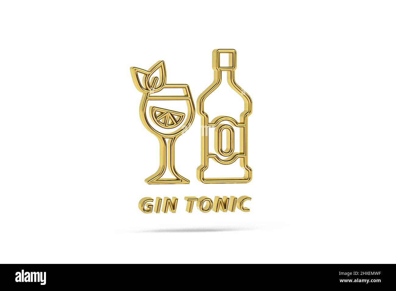 Golden 3d gin tonic icon isolated on white background - 3d render Stock ...
