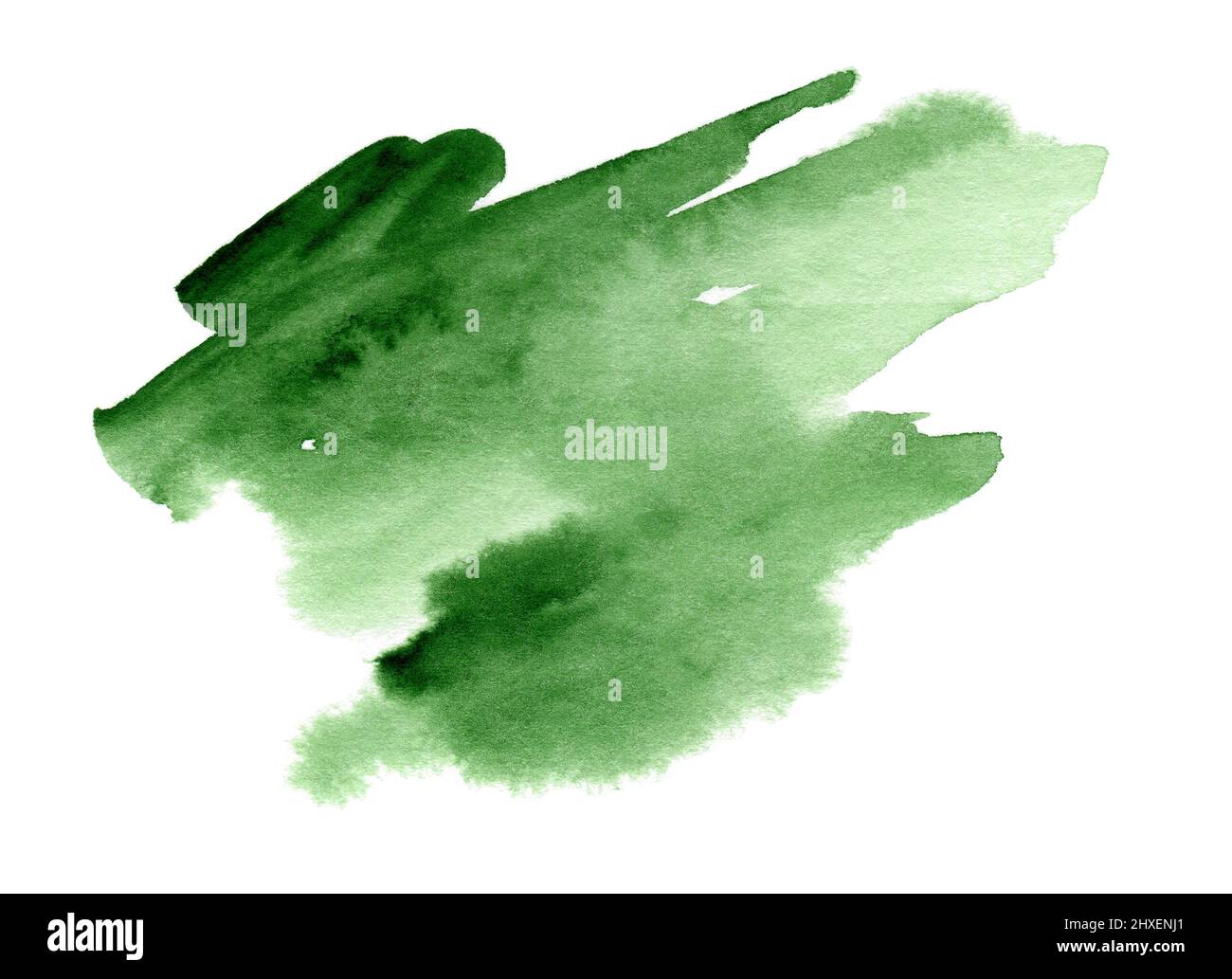 Green watercolor hand drawn stain on white paper grain texture Stock ...