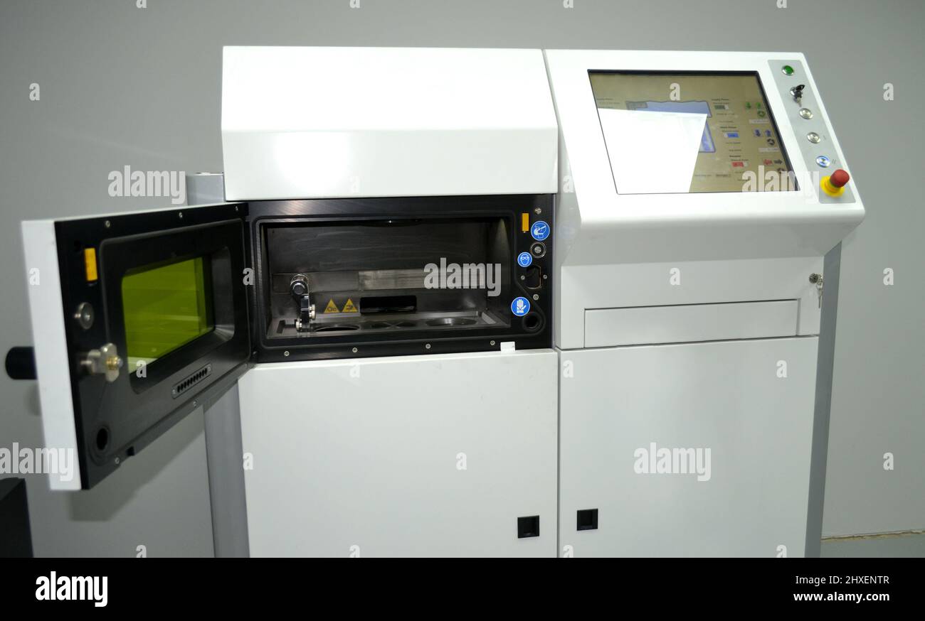 Open working chamber of a laser sintering machine for metal Stock Photo ...