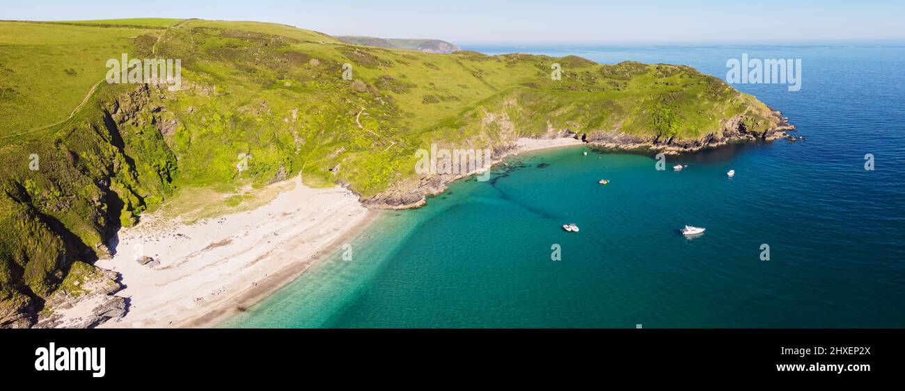 Aerial view of the stunning coastline and beach at Lantic Bay. Crystal ...