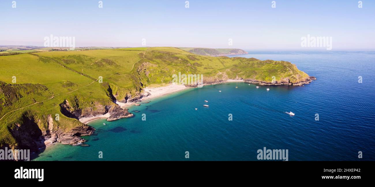 Aerial view of the stunning coastline and beach at Lantic Bay. Crystal ...