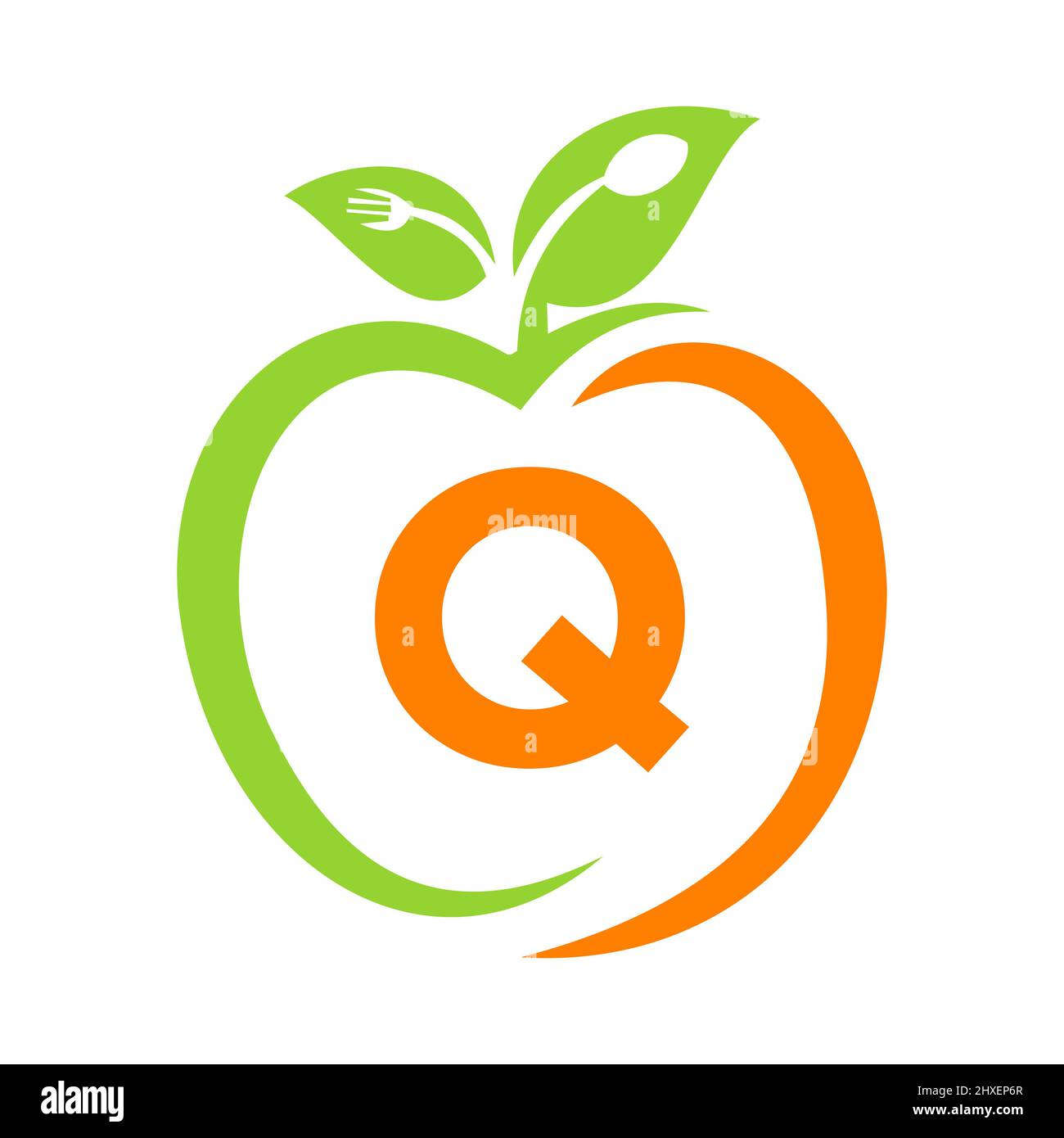 Healthy Food Logo On Letter Q, Apple Health Care Vector Template. Apple ...