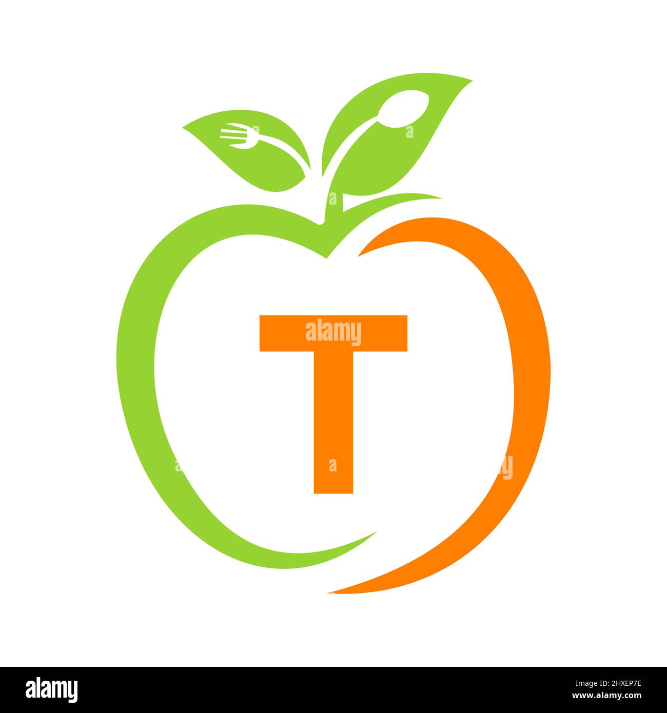 Healthy Food Logo On Letter T, Apple Health Care Vector Template. Apple ...