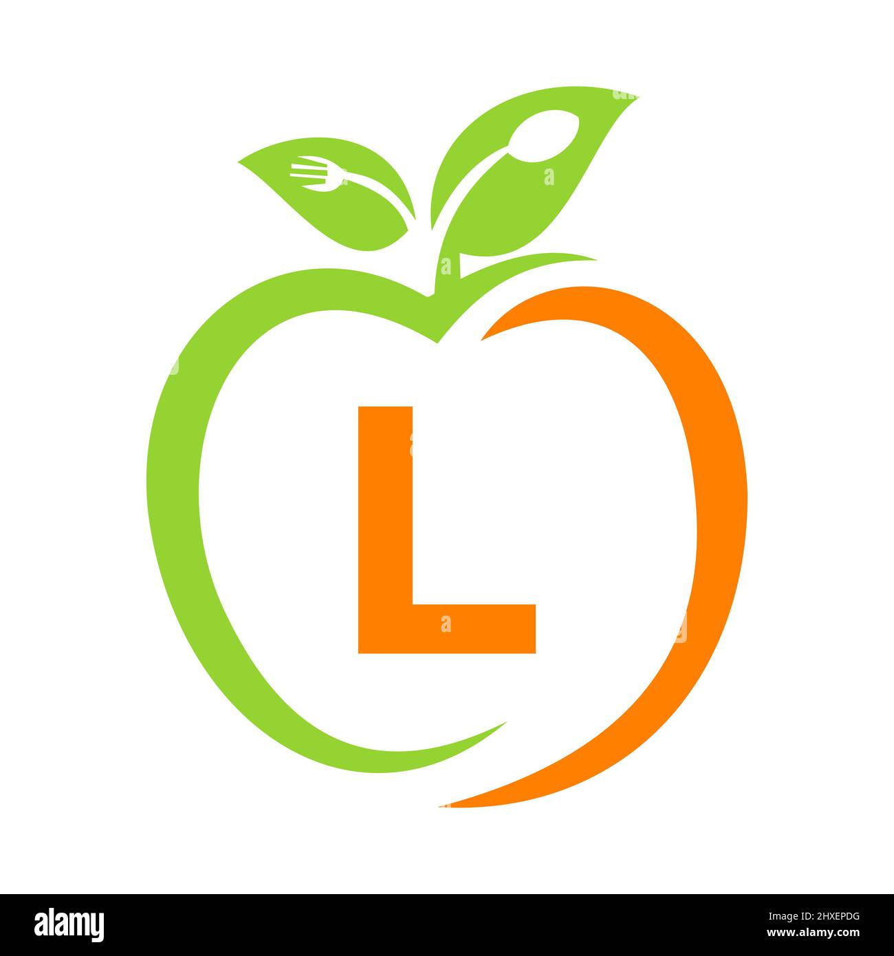 Healthy Food Logo On Letter L, Apple Health Care Vector Template. Apple ...