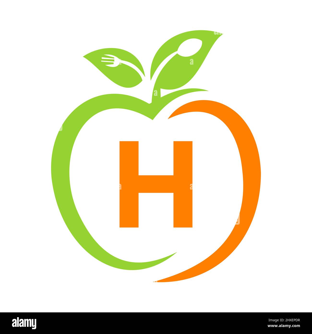 Healthy Food Logo On Letter H, Apple Health Care Vector Template. Apple ...
