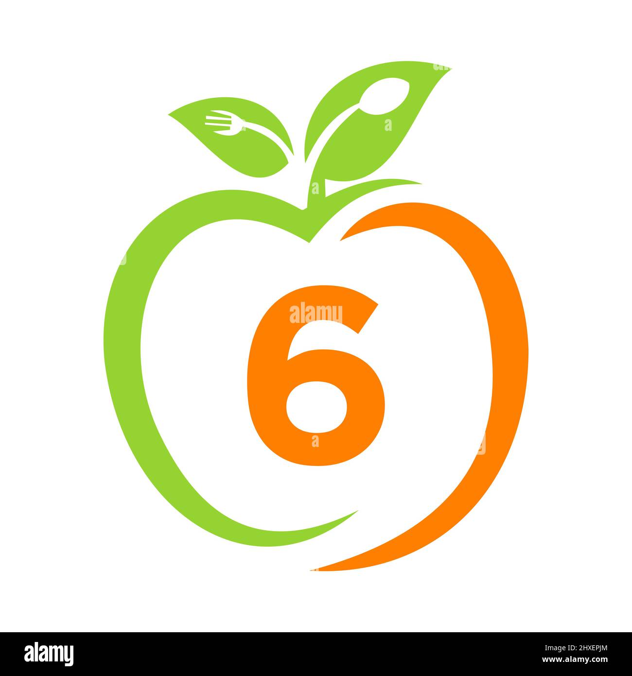 Healthy Food Logo On Letter 6, Apple Health Care Vector Template. Apple ...