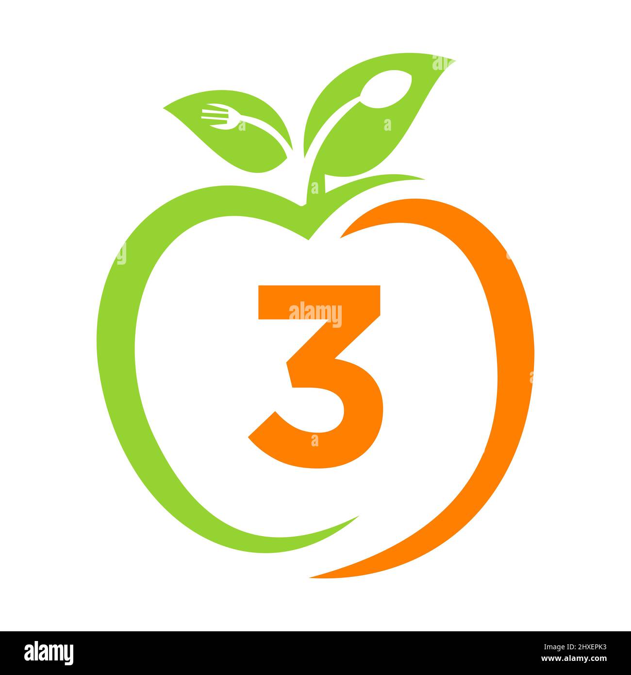 Healthy Food Logo On Letter 3, Apple Health Care Vector Template. Apple ...