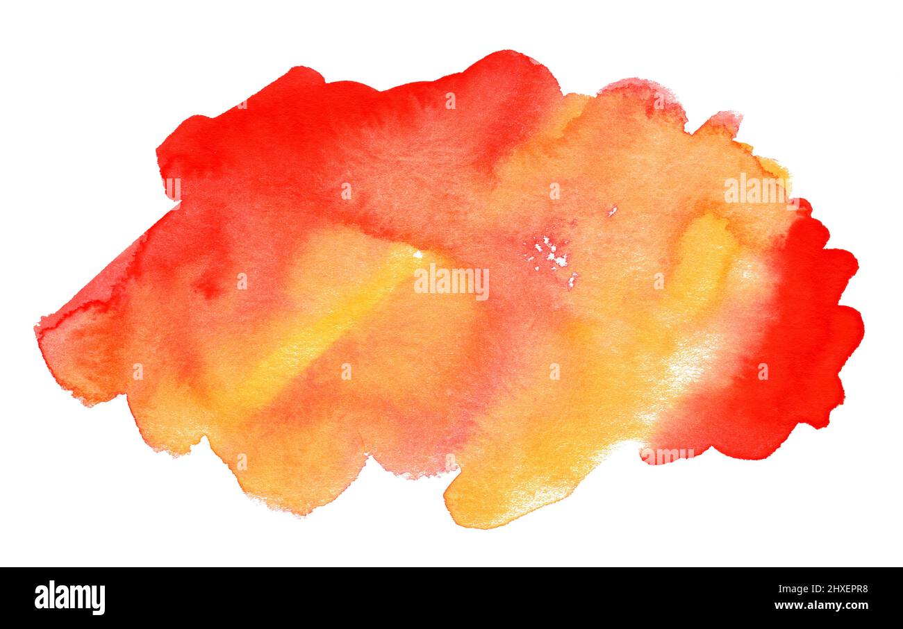 Abstract watercolor background. Hand drawn red and yellow watercolor ...