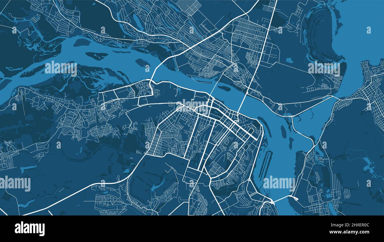 Detailed vector map poster of Dnipro city administrative area. Blue ...