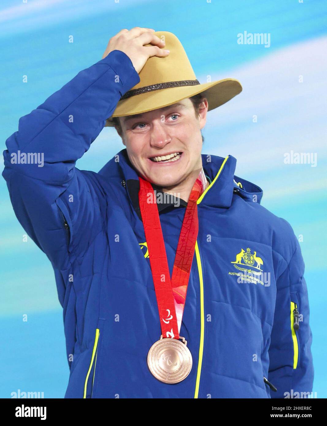 Bronze medalist Ben Tudhope of Australia attends the medal ceremony for ...