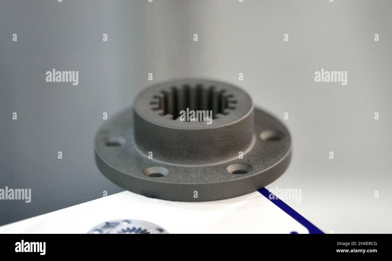 Selective Laser Melting. Object printed on metal 3d printer close-up ...