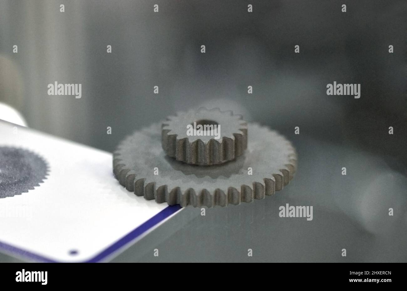 Selective Laser Melting. Object printed on metal 3d printer close-up ...