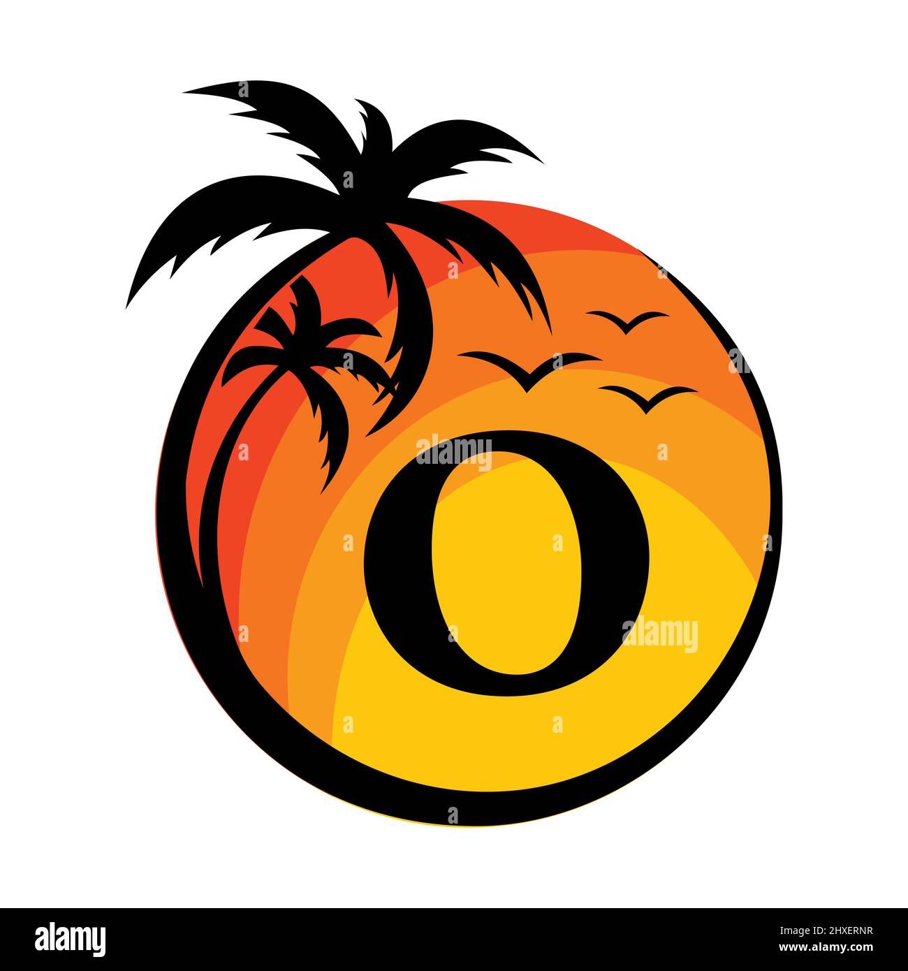 Beach Logo On Letter O Vector Sign. Summer Vacation On Tropical Beach ...