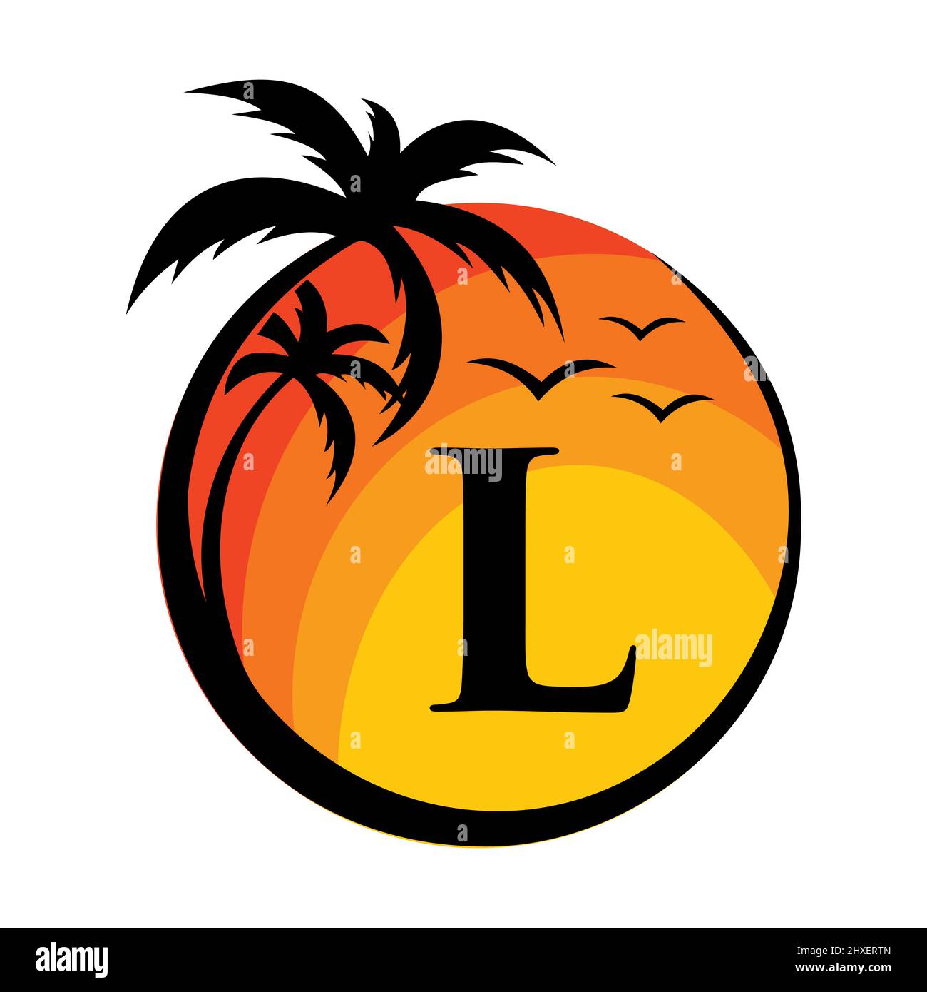 Beach Logo On Letter L Vector Sign. Summer Vacation On Tropical Beach ...