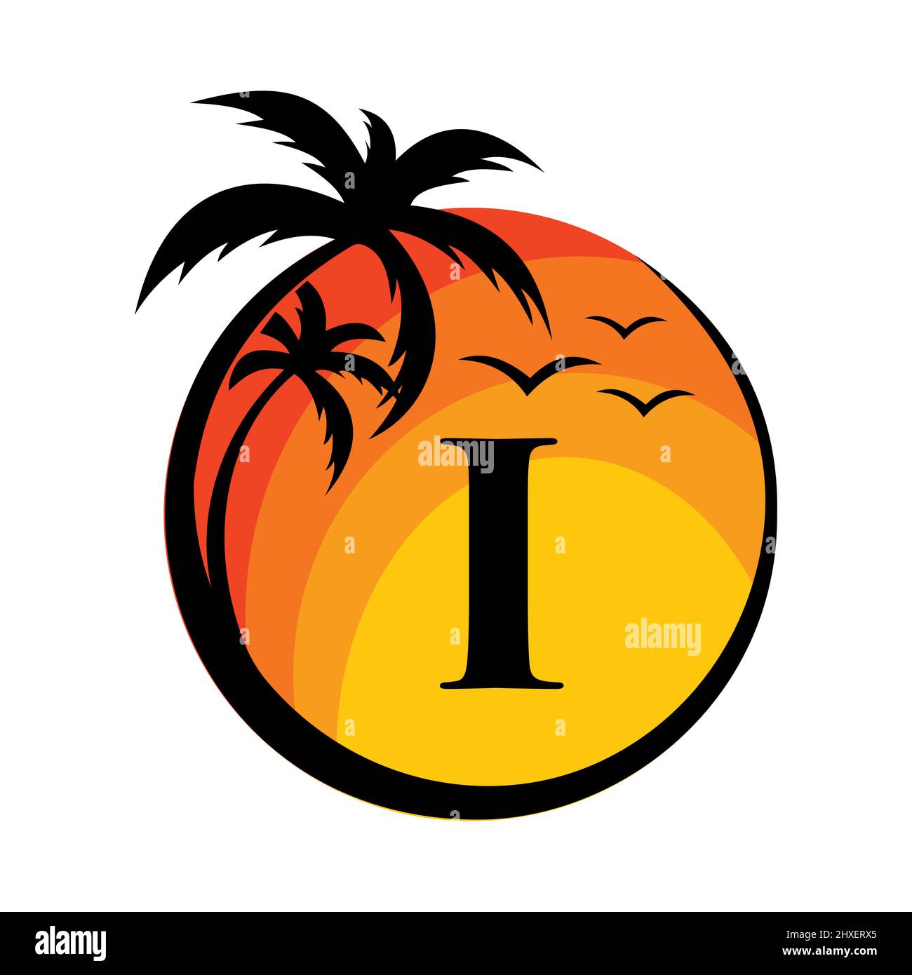 Beach Logo On Letter I Vector Sign. Summer Vacation On Tropical Beach ...