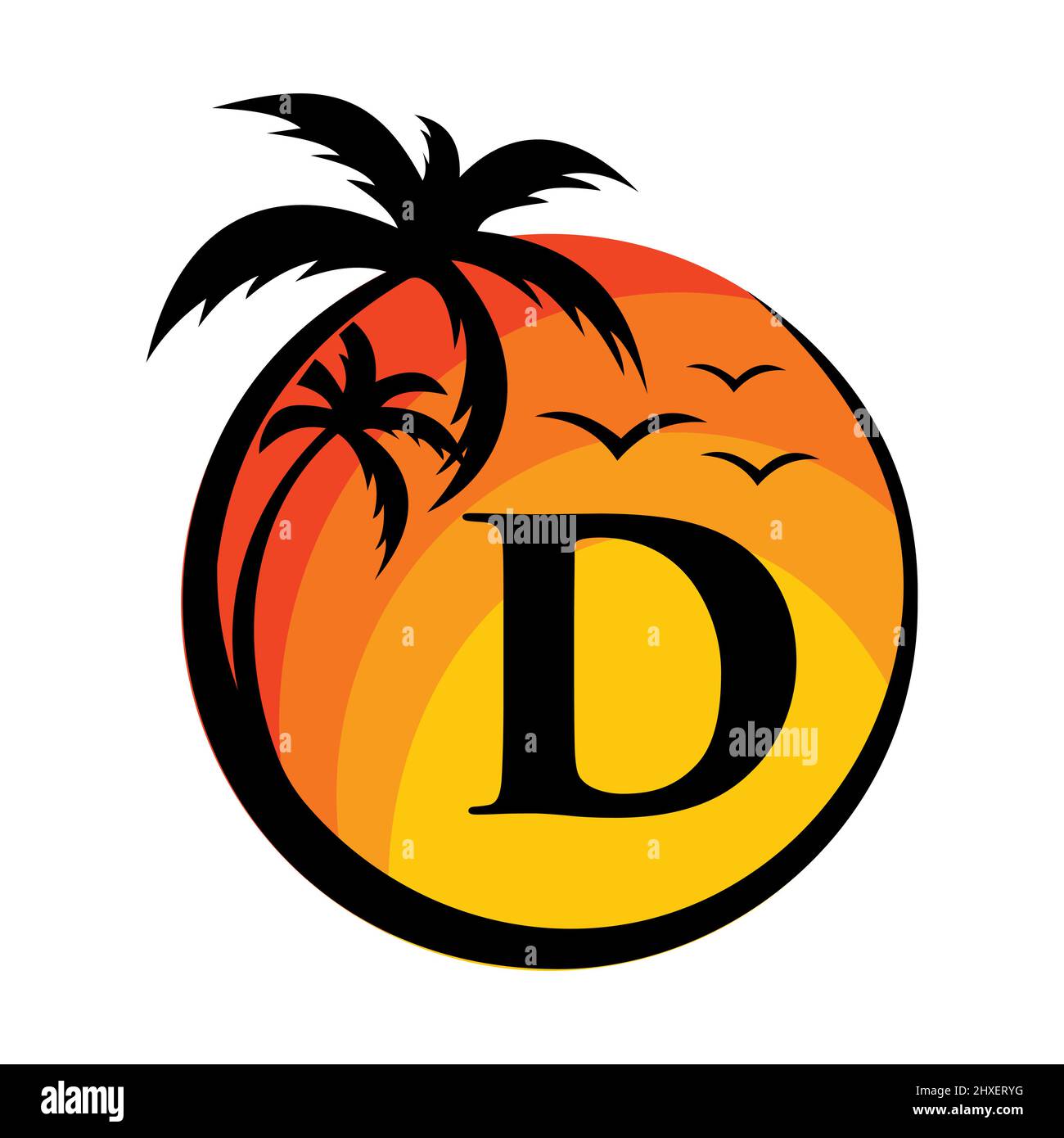 Beach Logo On Letter D Vector Sign. Summer Vacation On Tropical Beach ...