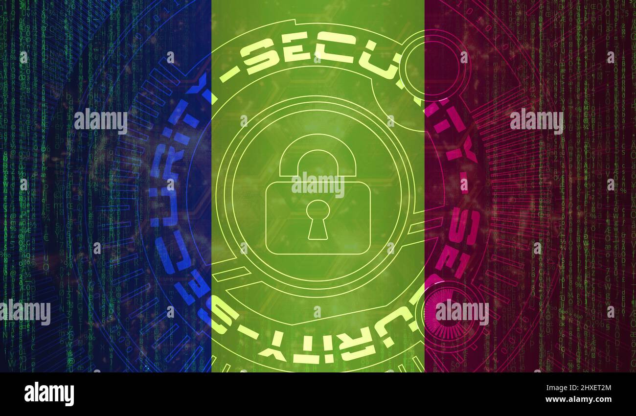 National cyber Security of Romania on digital background Data protection. Safety systems concept ...