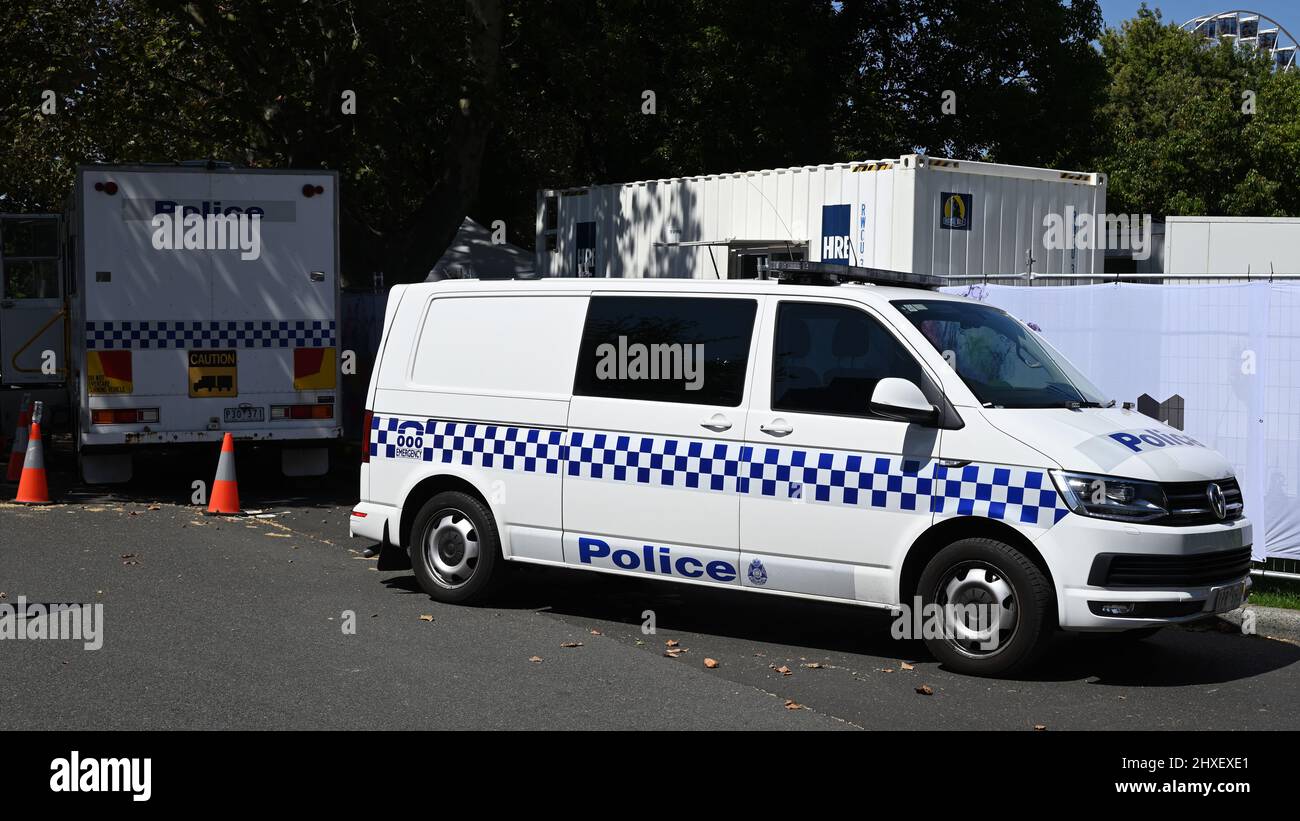 Victoria Police van, with a police trailer and shipping container in ...