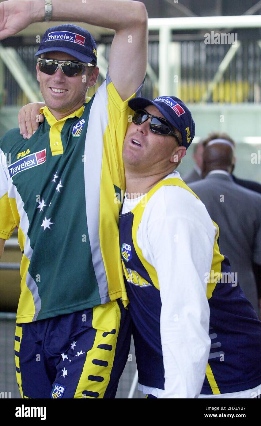 Shane Warne seen here larking with teammate Glenn McGrath in a training ...