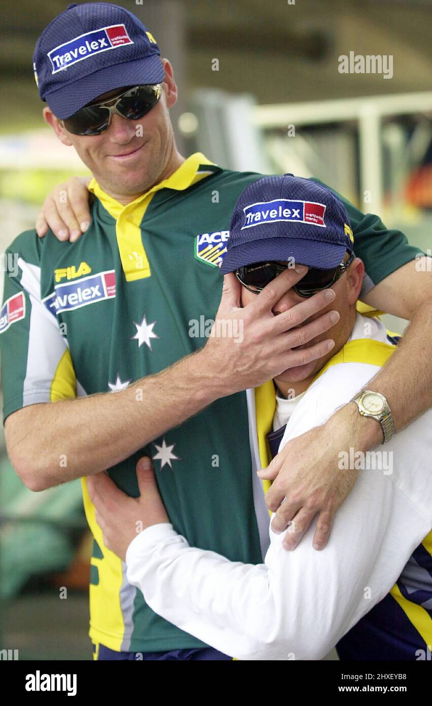 Shane Warne seen here larking with teammate Glenn McGrath in a training ...