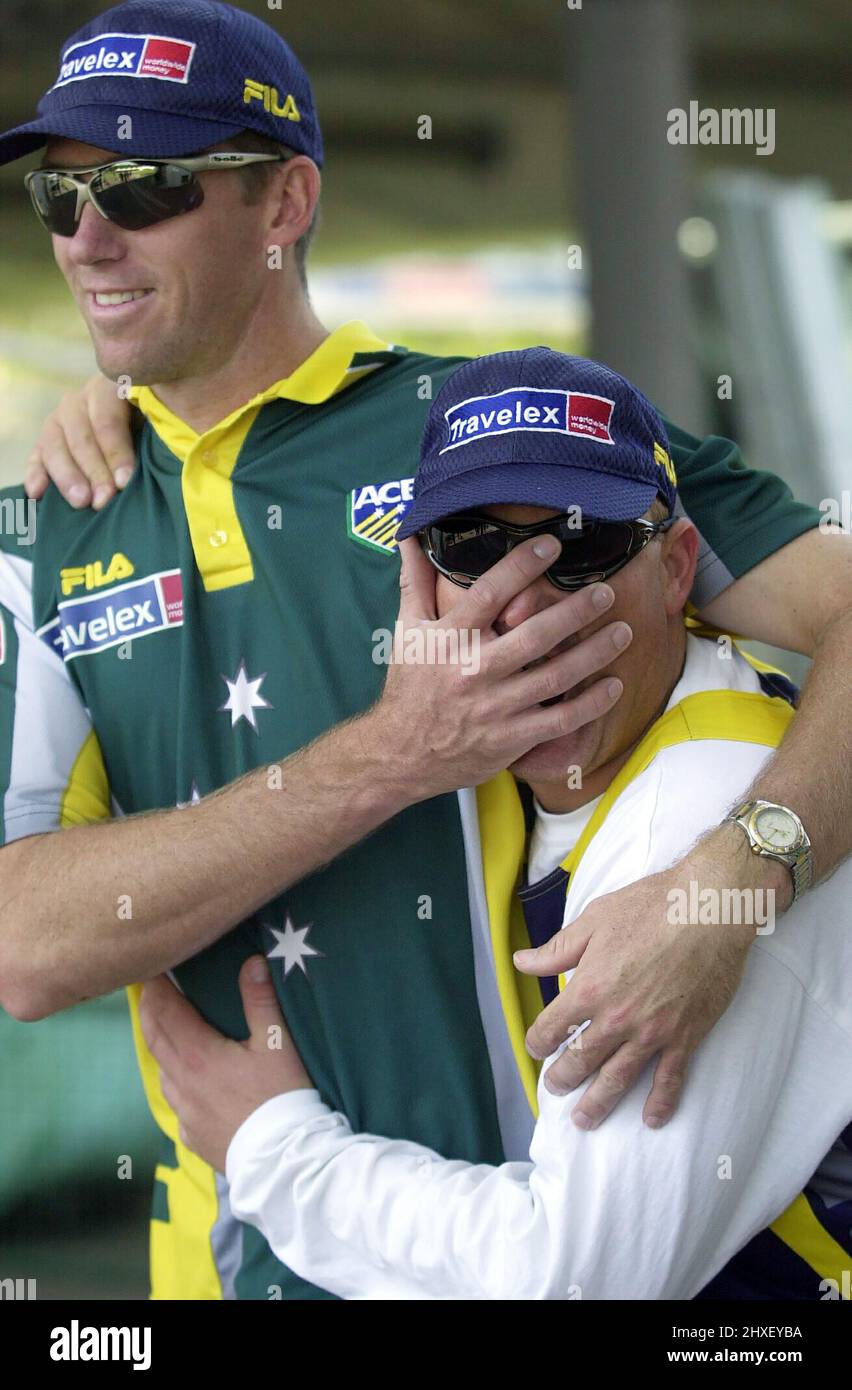 Shane Warne seen here larking with teammate Glenn McGrath in a training ...