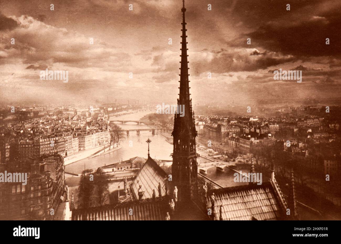 View of the "fleche" (spire) of Notre Dame cathedral, Paris Stock Photo ...