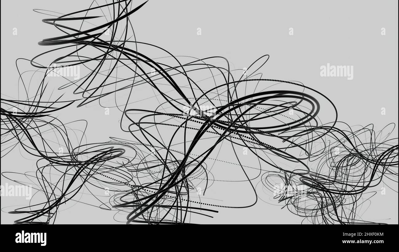 Drawing an abstract sketch with black twisting lines on a white background. Design. Curving ...