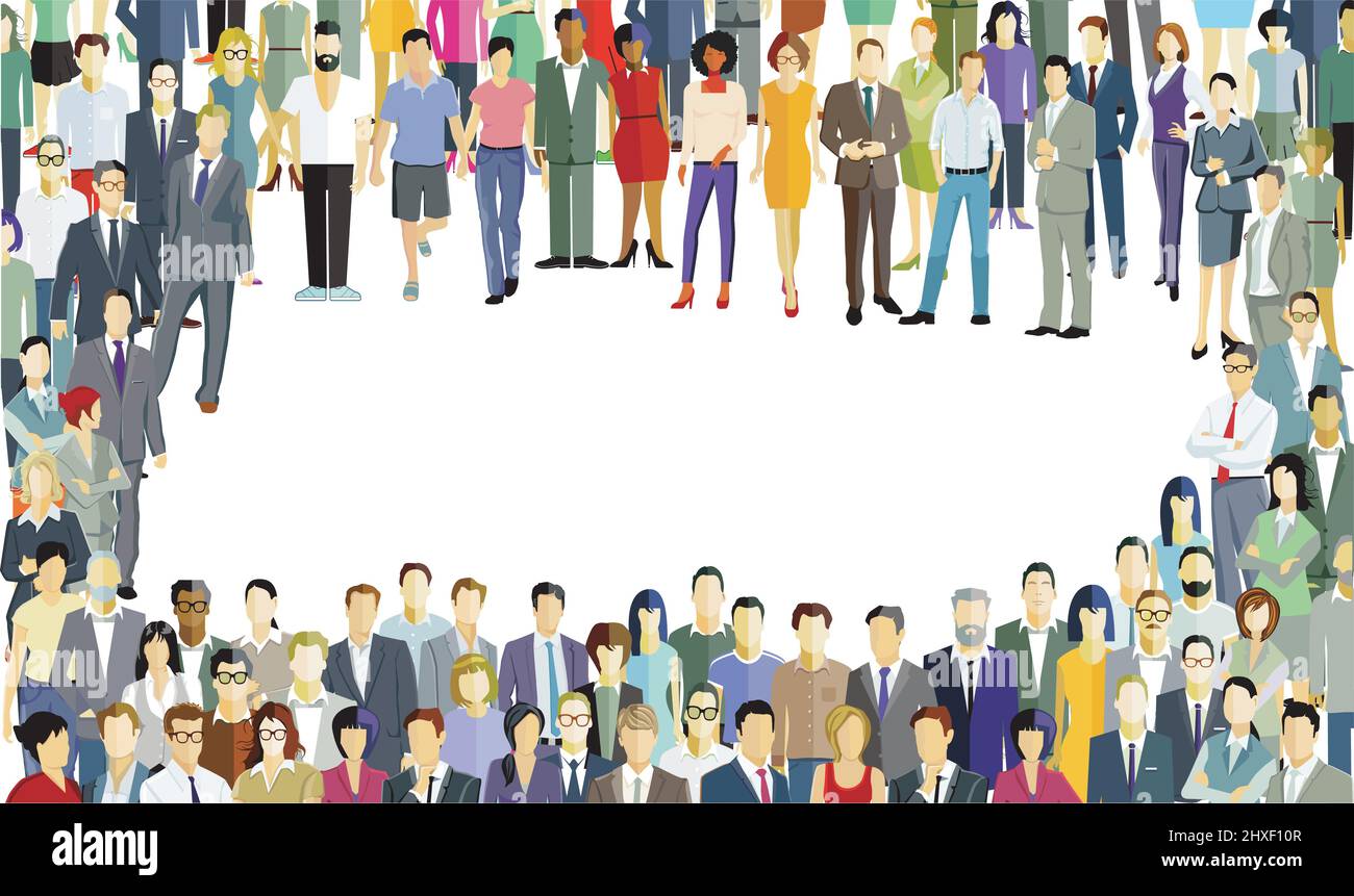 a large group of people together, on white background. illustration ...