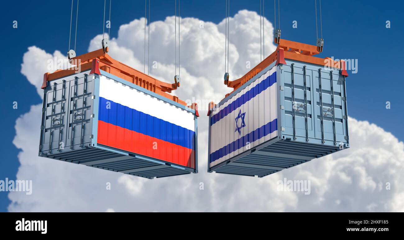 Cargo containers with Israel and Russia national flags. 3D Rendering Stock Photo - Alamy
