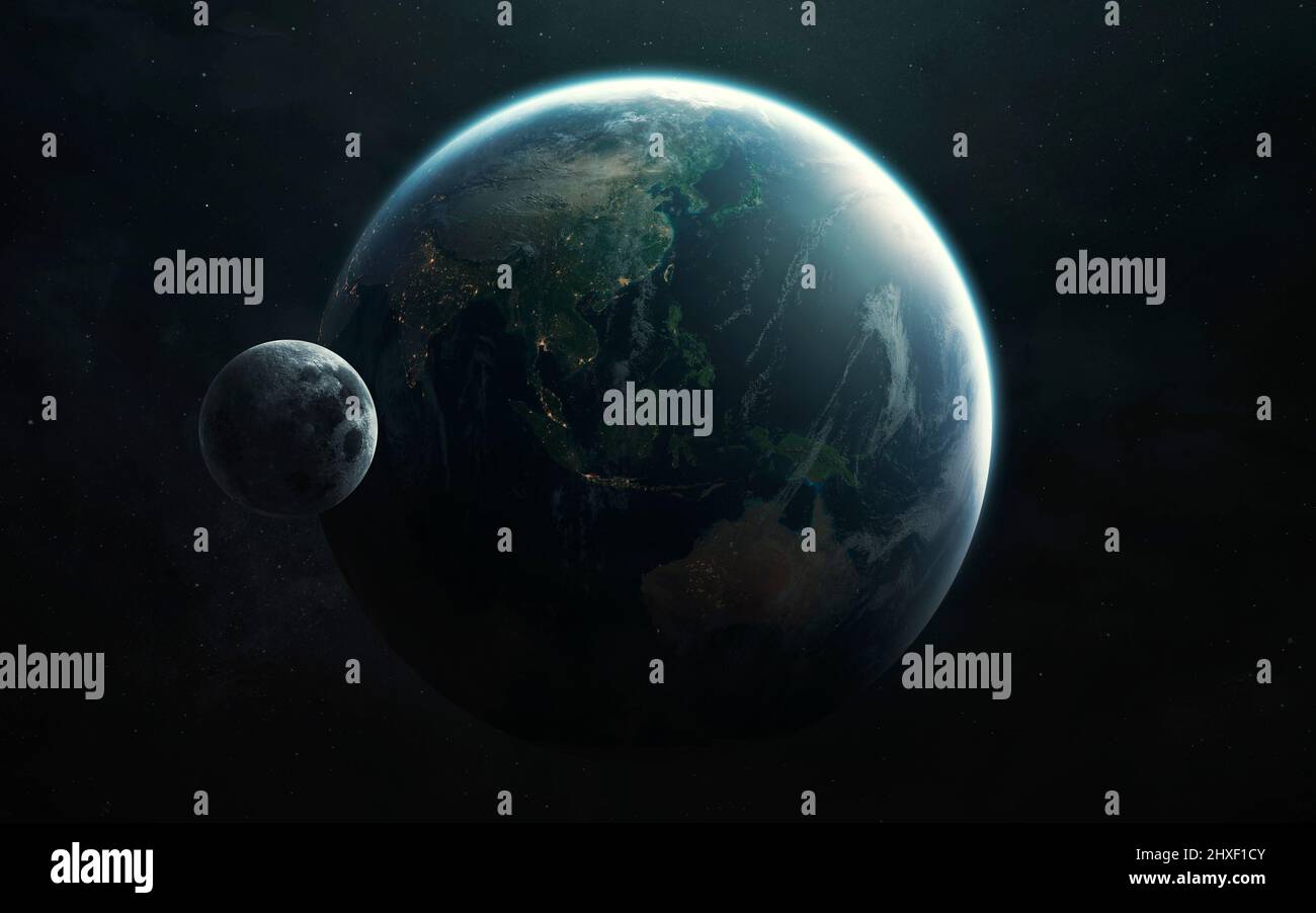 Australia, Asia. Planet Earth and Moon view from space. Elements of ...